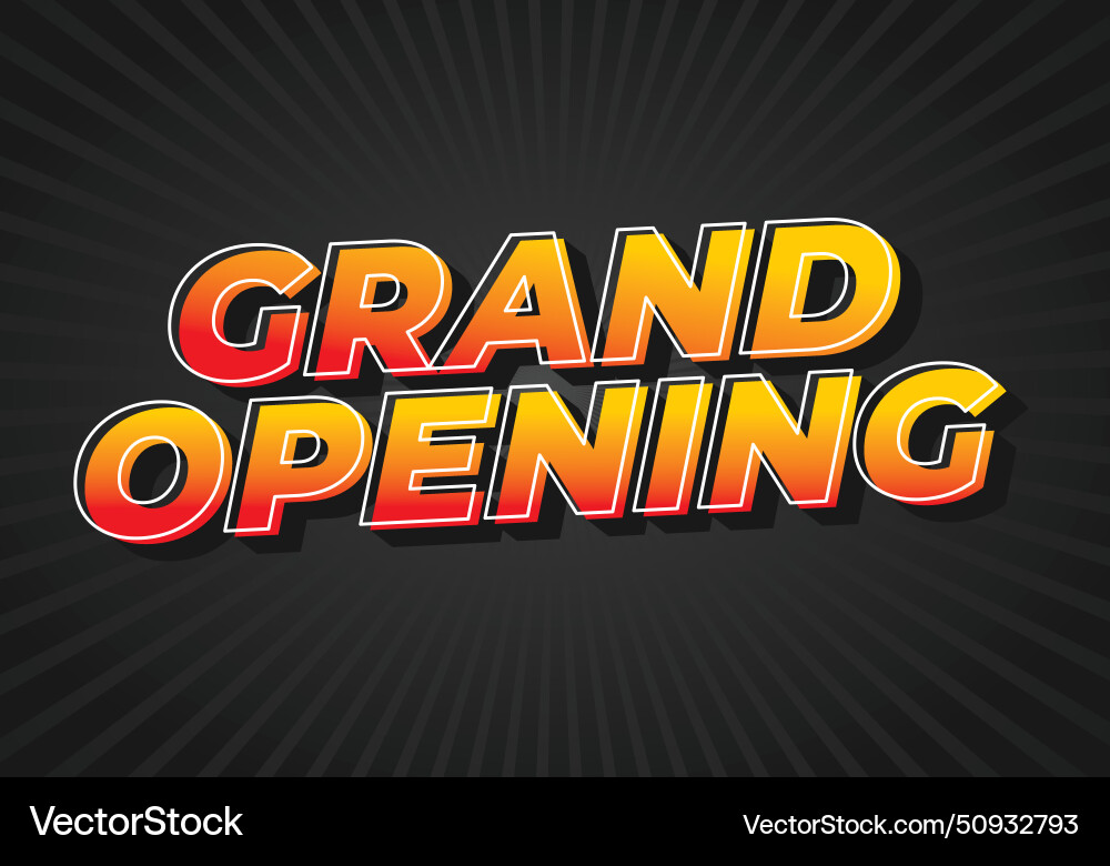 Grand opening text effect in yellow red color Vector Image