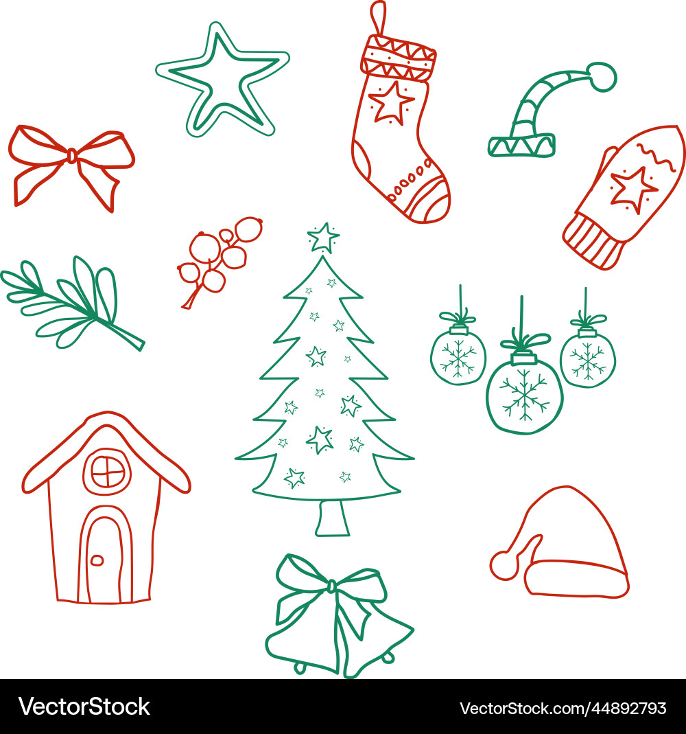 Hand Drawn Christmas Elements Set Royalty Free Vector Image