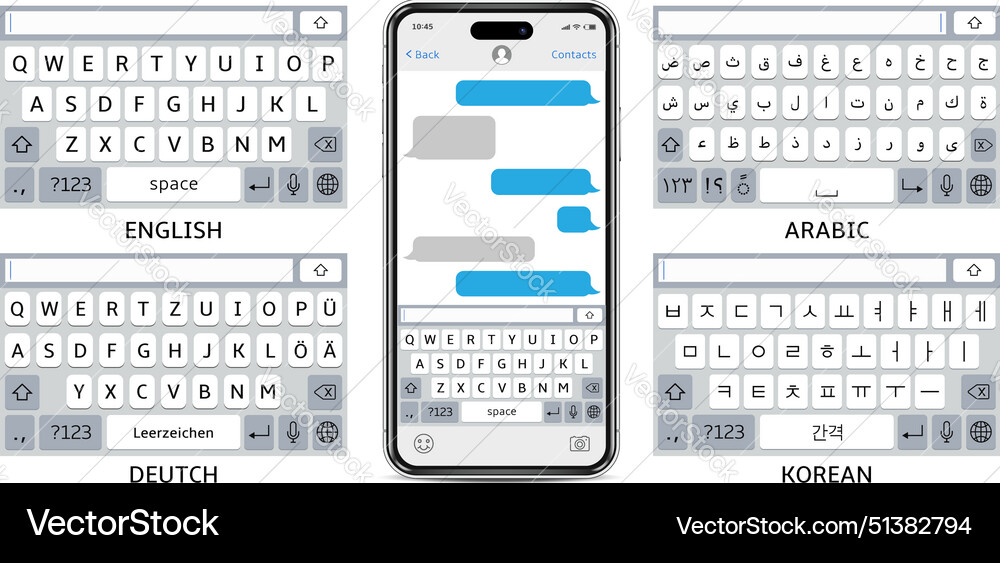 Cellphone mock up virtual keyboards english Vector Image
