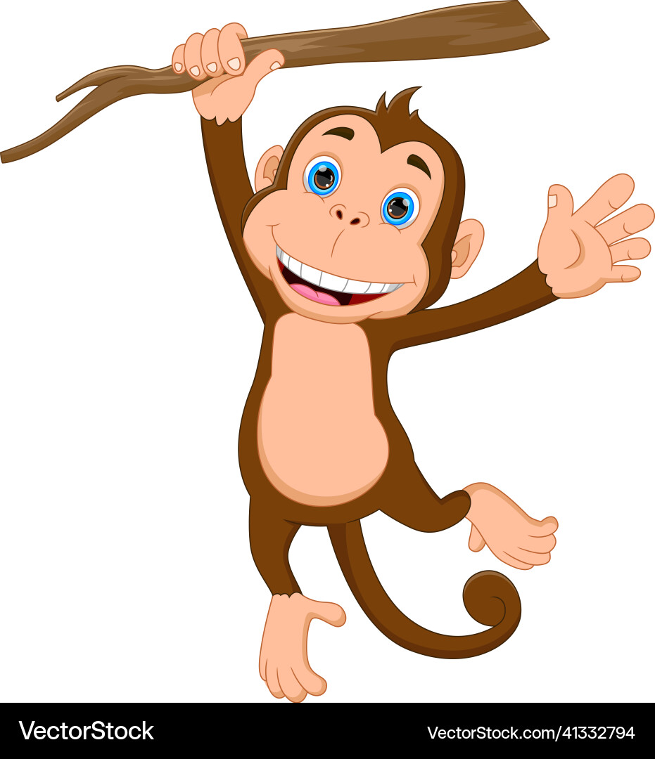 Cute monkey hanging on the tree and waving Vector Image
