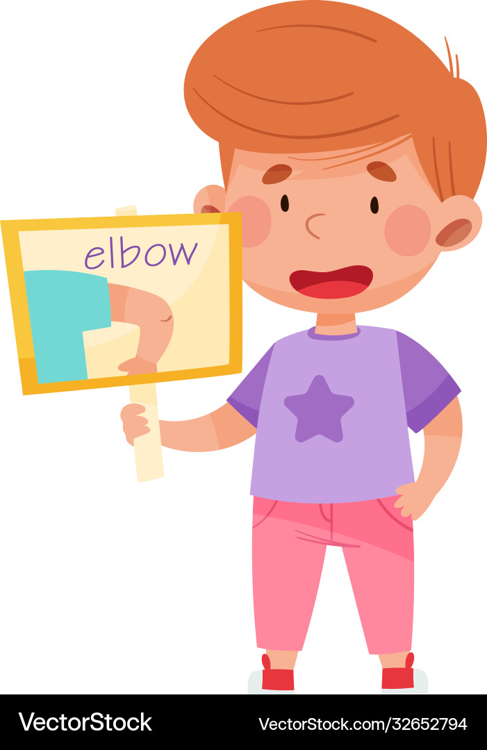 Funny boy character holding flashcard with elbow Vector Image