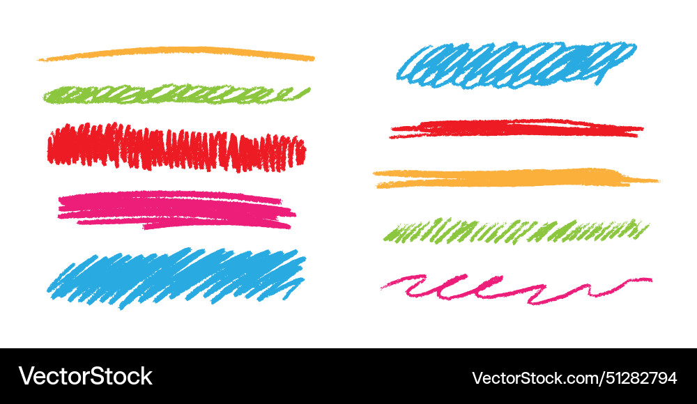 Hand drawn colored pencil lines and scribbles set Vector Image
