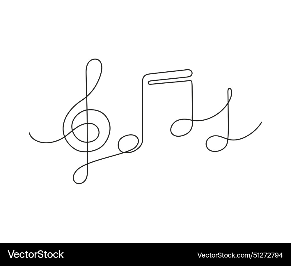 Music note and treble clef continuous one art Vector Image