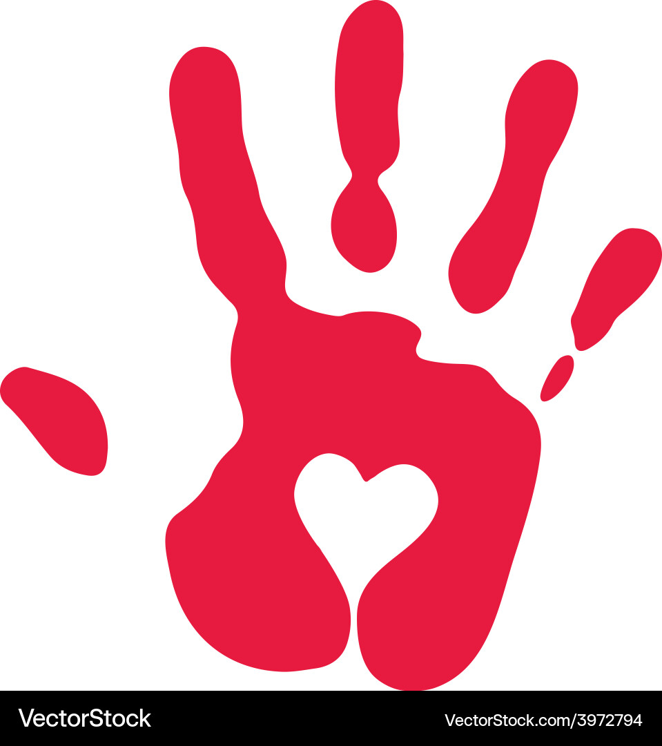 Red handprint with heart symbol Royalty Free Vector Image