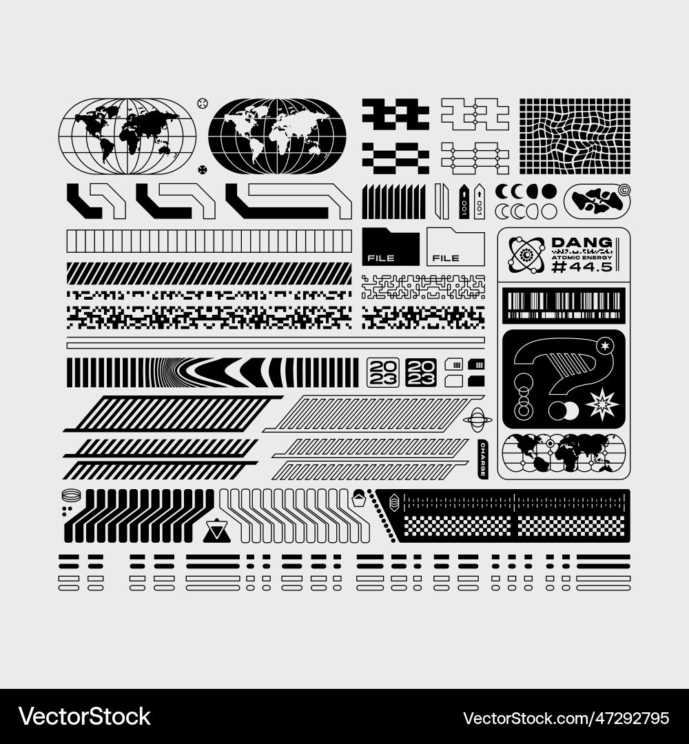 Asset pack poster elements cyber set Royalty Free Vector