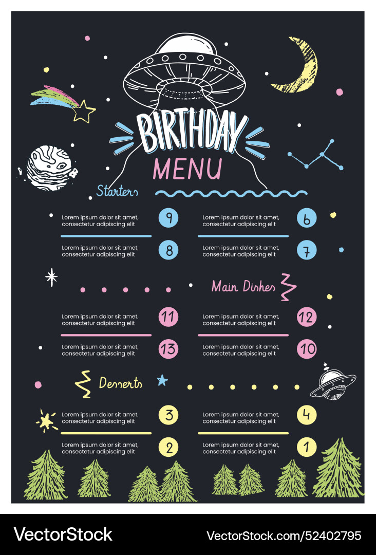 Birthday menu template Royalty Free Vector Image