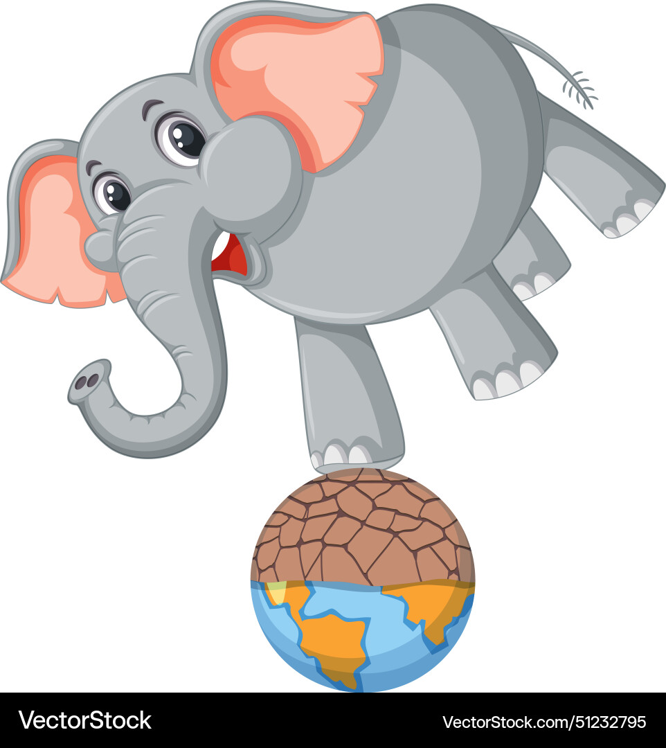 Cartoon elephant balancing on a stylized earth Vector Image