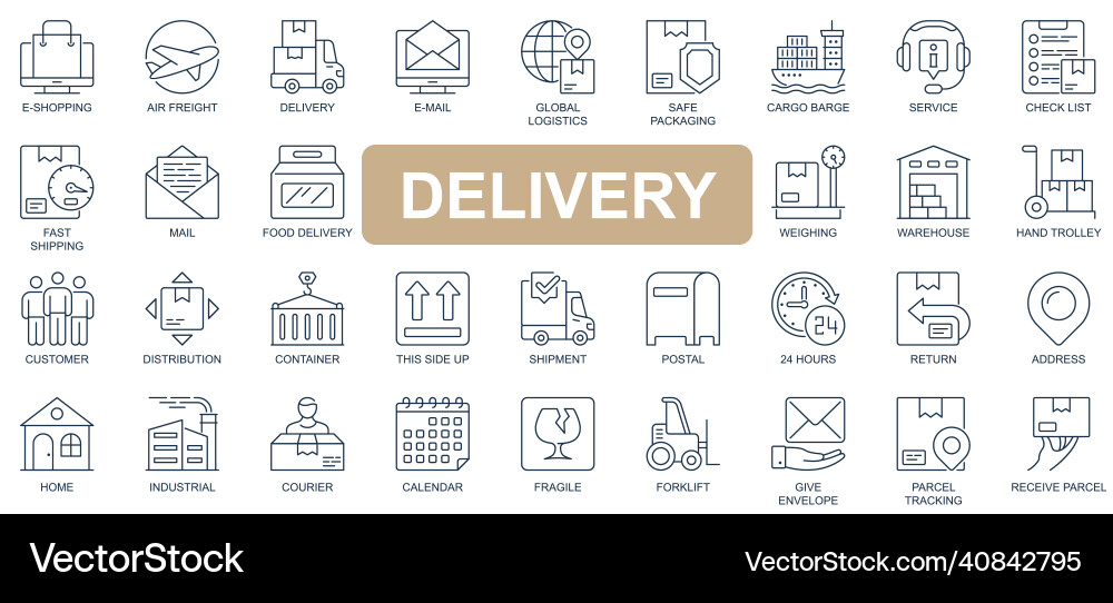 Delivery concept simple line icons set pack Vector Image