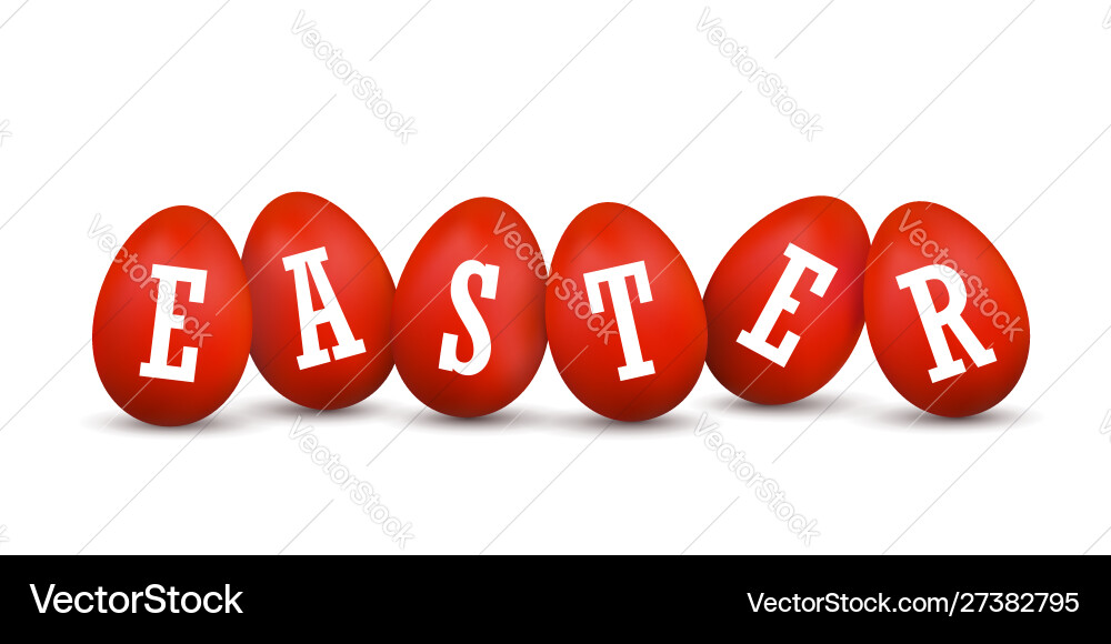Easter egg 3d icons red set white text eggs Vector Image