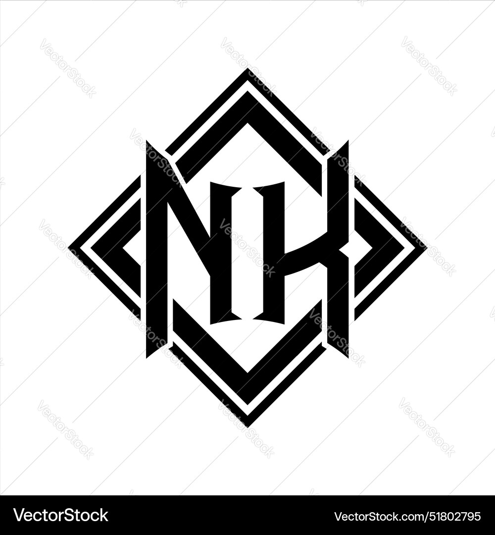 Nk letter logo with abstract shield shape Vector Image