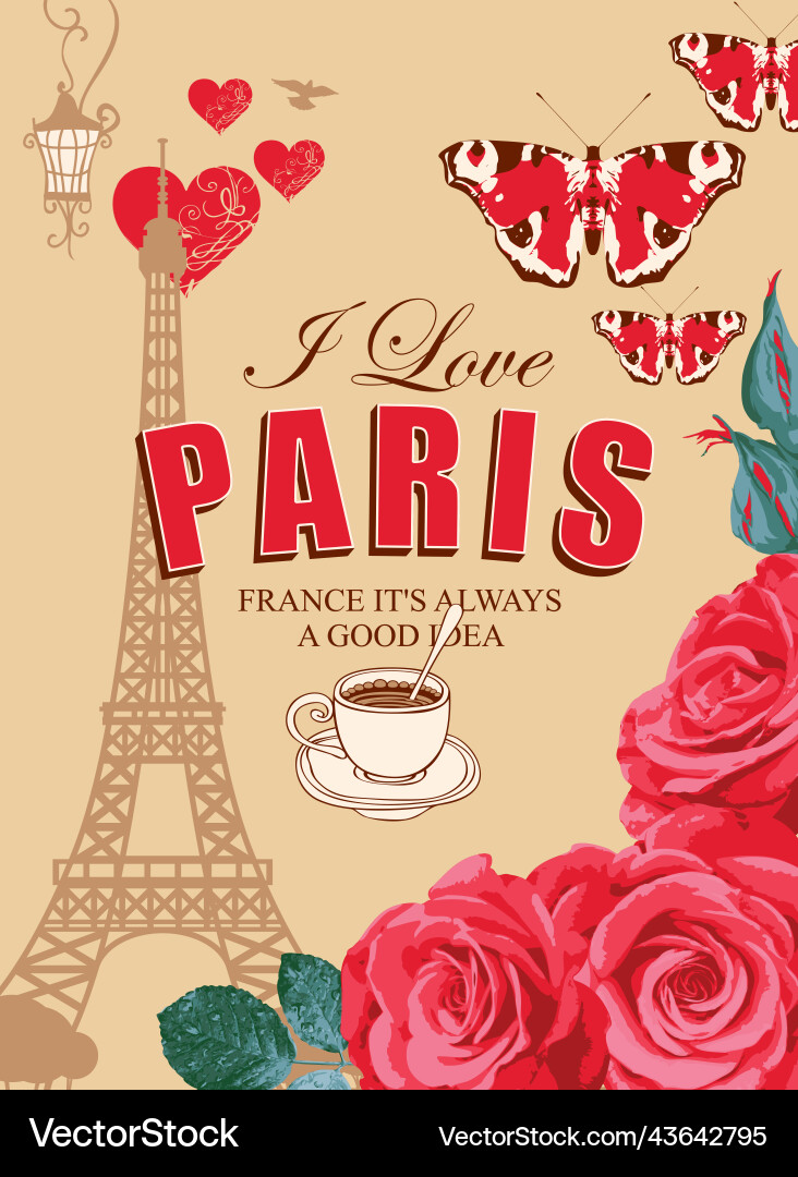 Paris banner with eiffel tower roses and a cap Vector Image