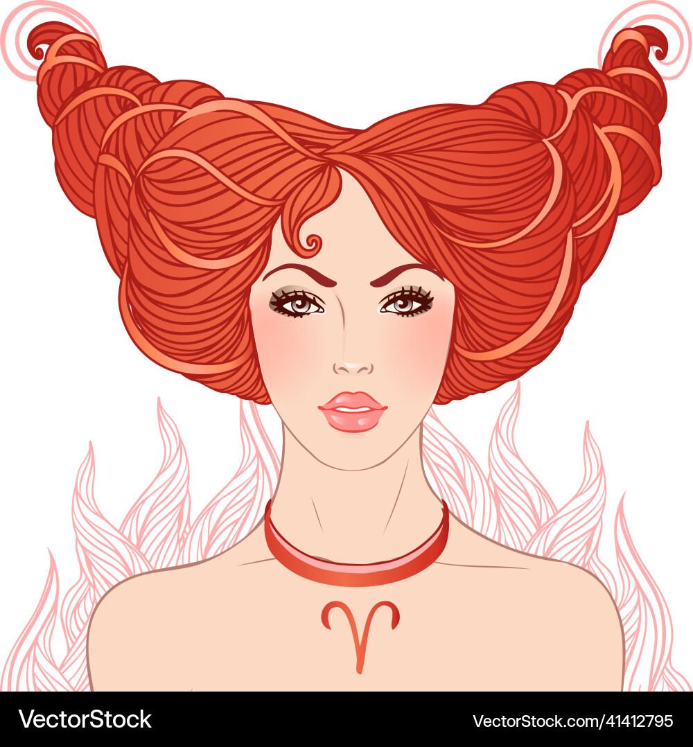 Zodiac beautiful girls set aries Royalty Free Vector Image