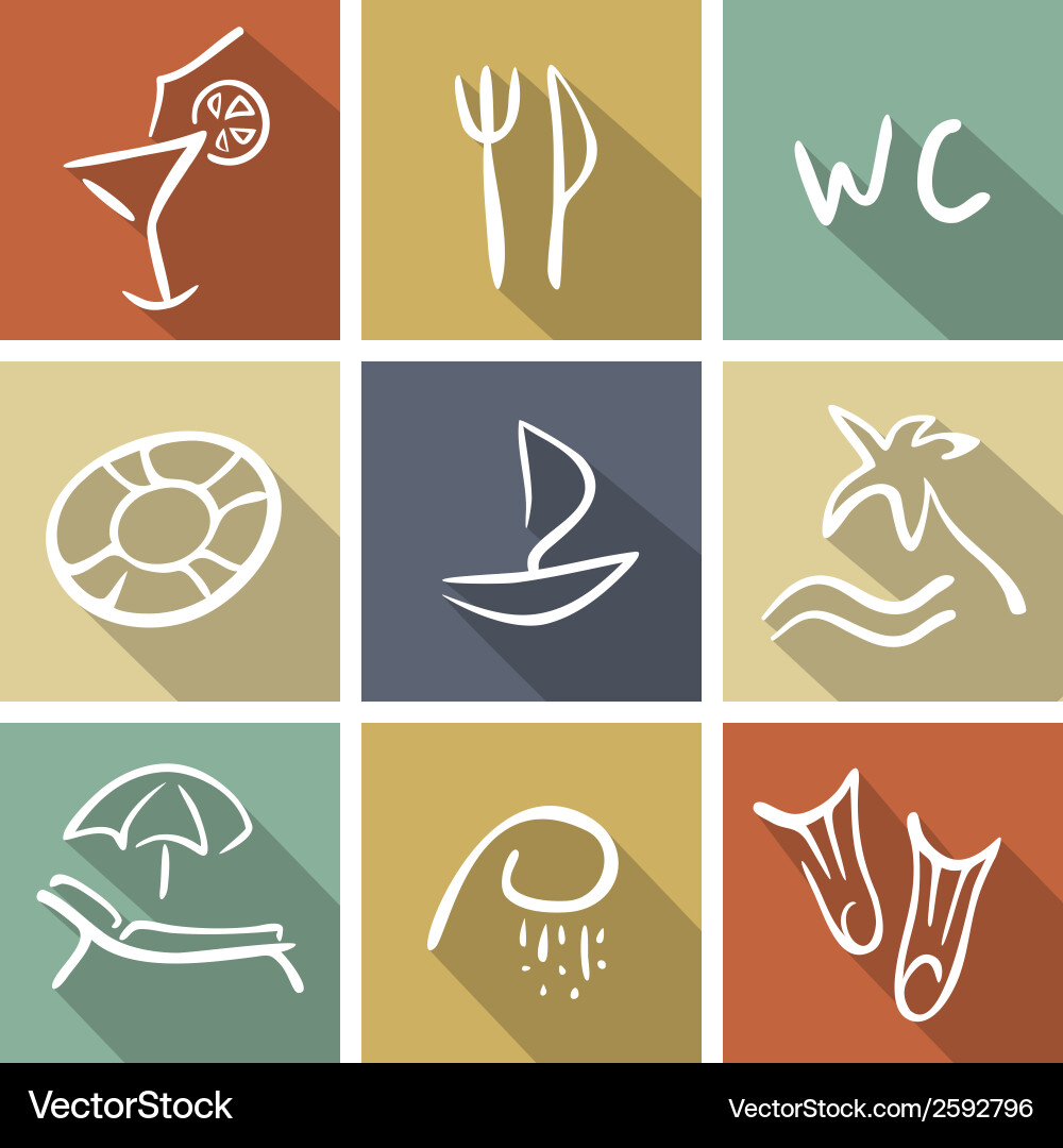 Beach icon collection Royalty Free Vector Image