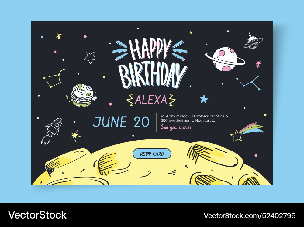 Birthday space banner template Royalty Free Vector Image