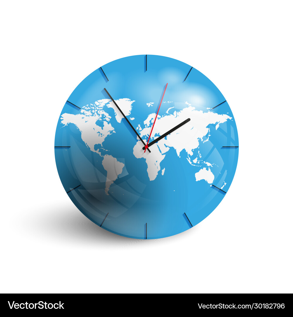 Globe world clock Royalty Free Vector Image - VectorStock