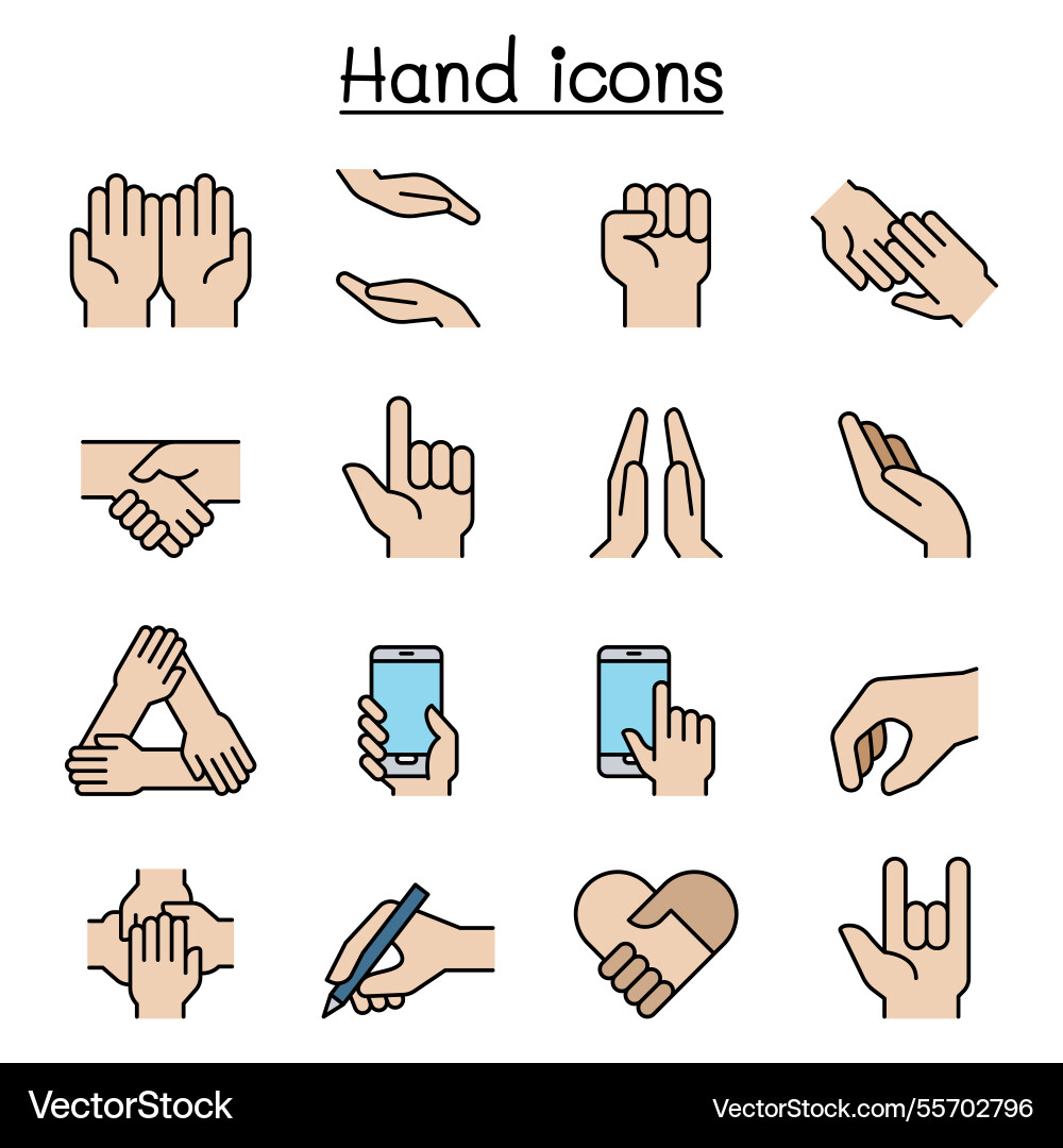 Hand icon set in colorline style Royalty Free Vector Image