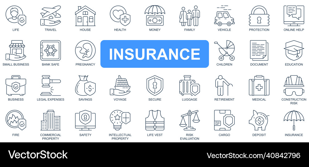 Insurance Line Icon Set Royalty Free Vector Image