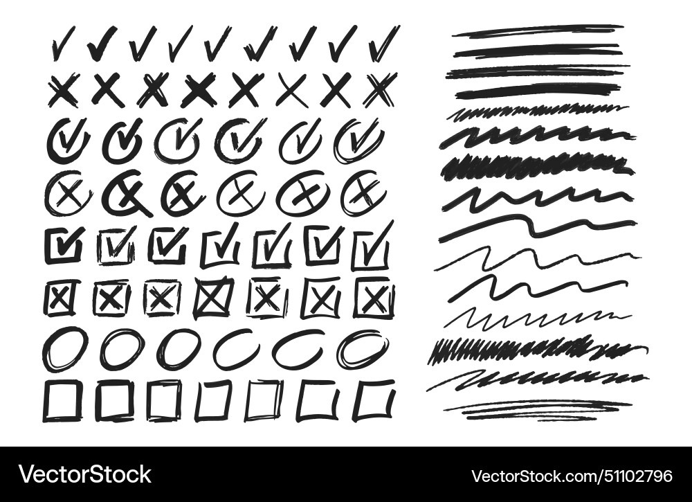 Manuscript marks doodle ticks crosses squares Vector Image