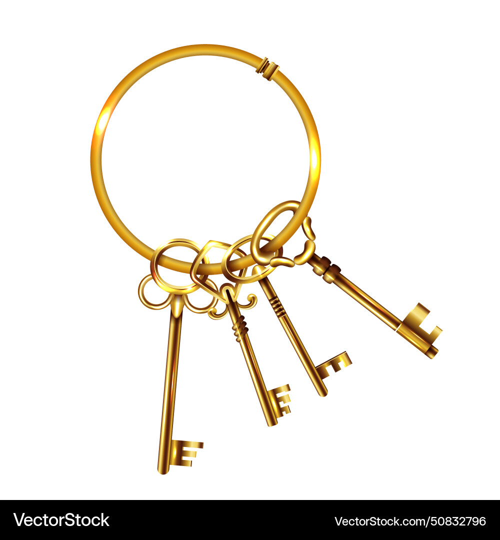 Realistic vintage keys bunch composition Vector Image