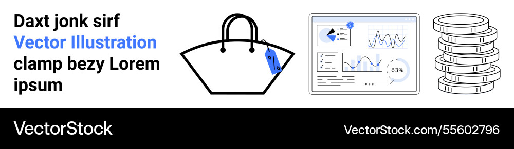 Shopping bag data dashboard and stacked coins Vector Image