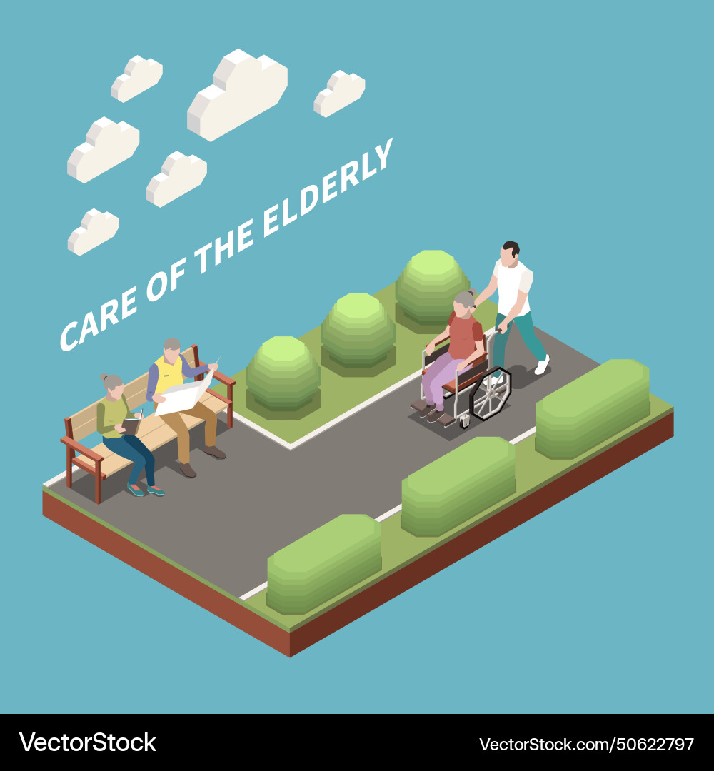 Care of elderly isometric background Royalty Free Vector