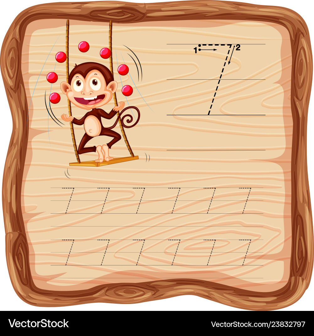 Number seven tracing worksheets Royalty Free Vector Image