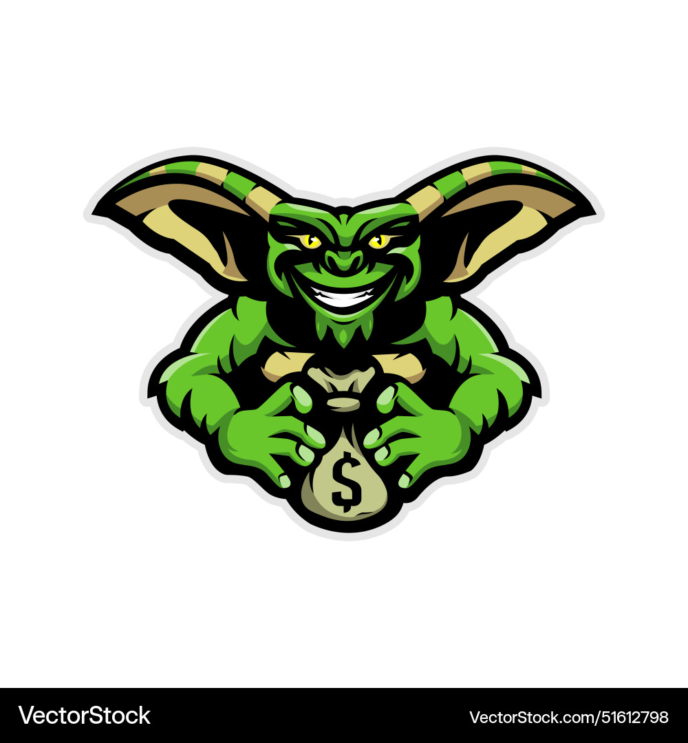 Gremlin holding money bag Royalty Free Vector Image