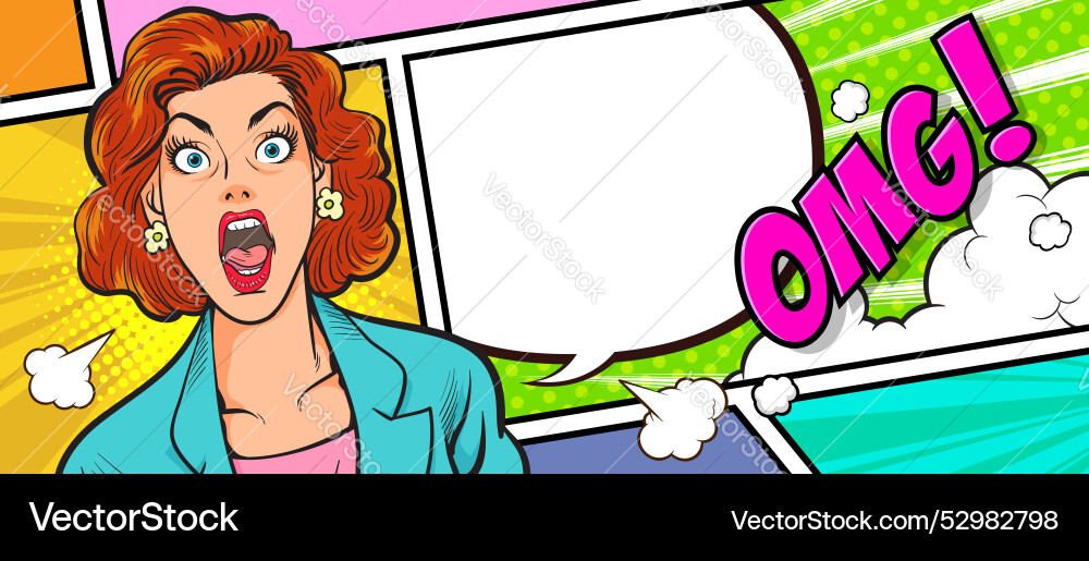 Shocking woman surprised on comics page Royalty Free Vector