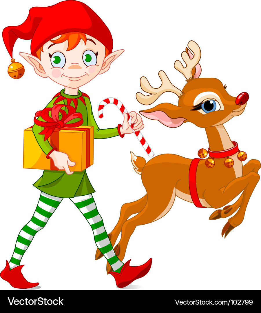 Christmas elf and rudolph Royalty Free Vector Image