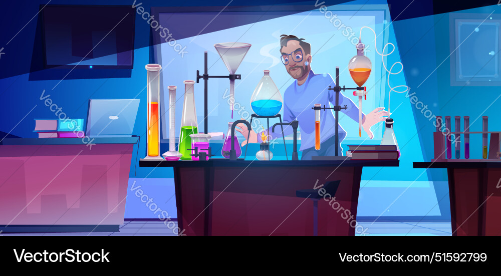 Evil scientist working in laboratory Royalty Free Vector