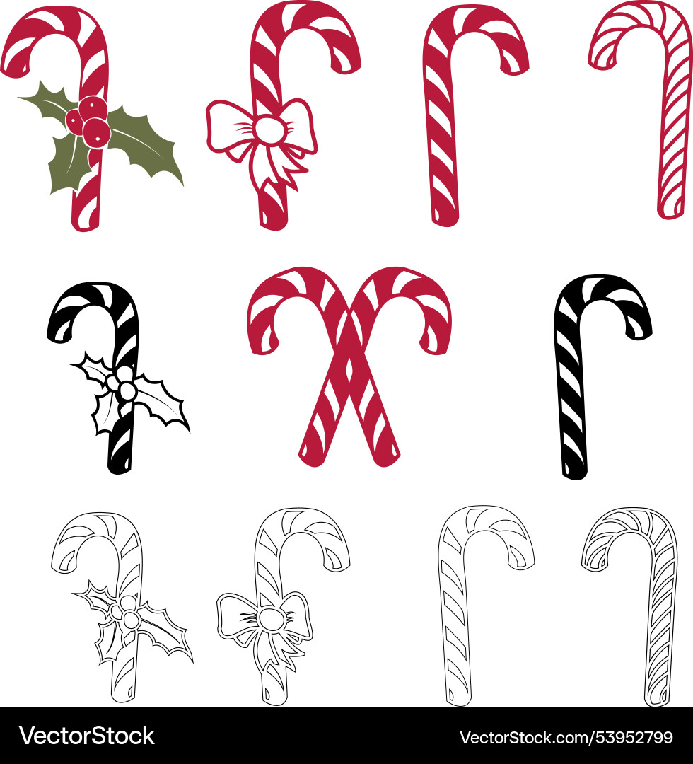 Festive candy cane set sugar sweets Royalty Free Vector