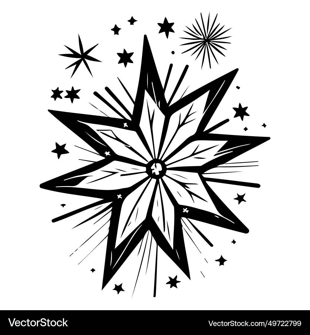 Fireworks star explode new year black sketch hand Vector Image