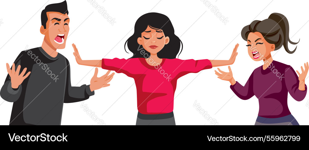 Person mediating the conflict between a husband Vector Image