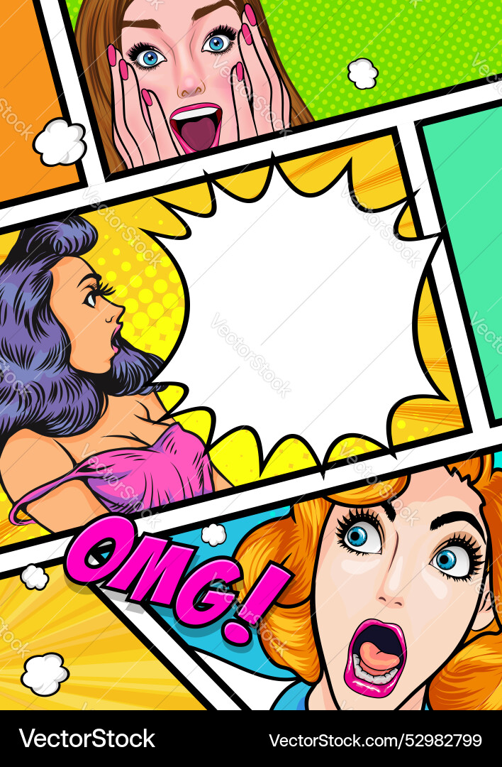 Shocking woman surprised on comics page Royalty Free Vector