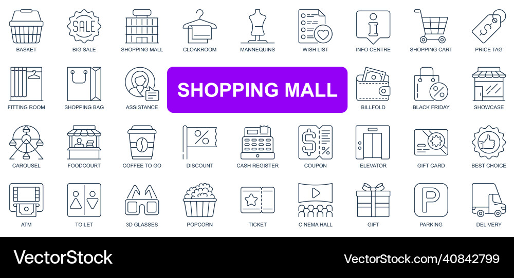 Shopping mall concept simple line icons set Vector Image