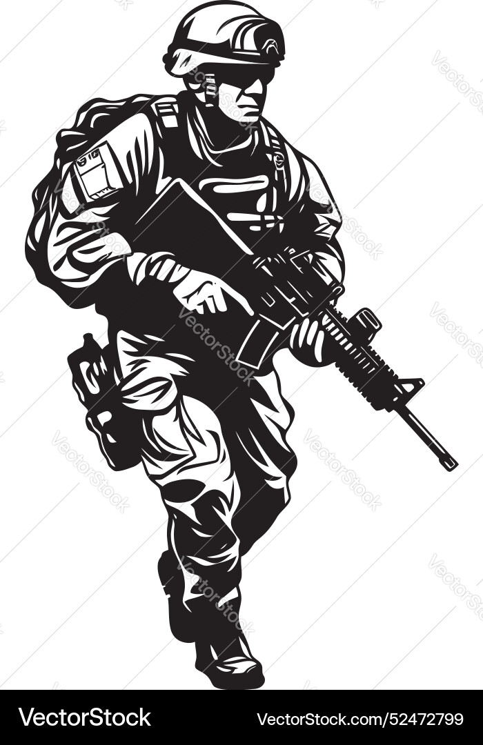 Strategic precision black iconic soldier with gun Vector Image