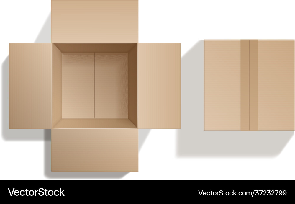 Top View Cardboard Boxes - Open & Closed Vector Image
