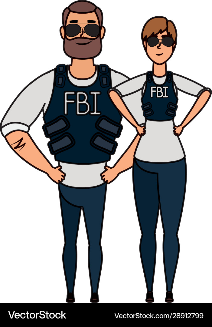 Young couple fbi agents characters Royalty Free Vector Image
