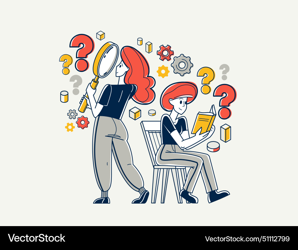 Young people reading books searching Royalty Free Vector