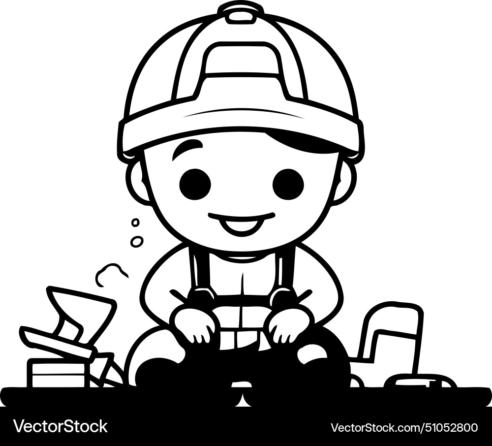 Cartoon boy construction worker in flat design Vector Image