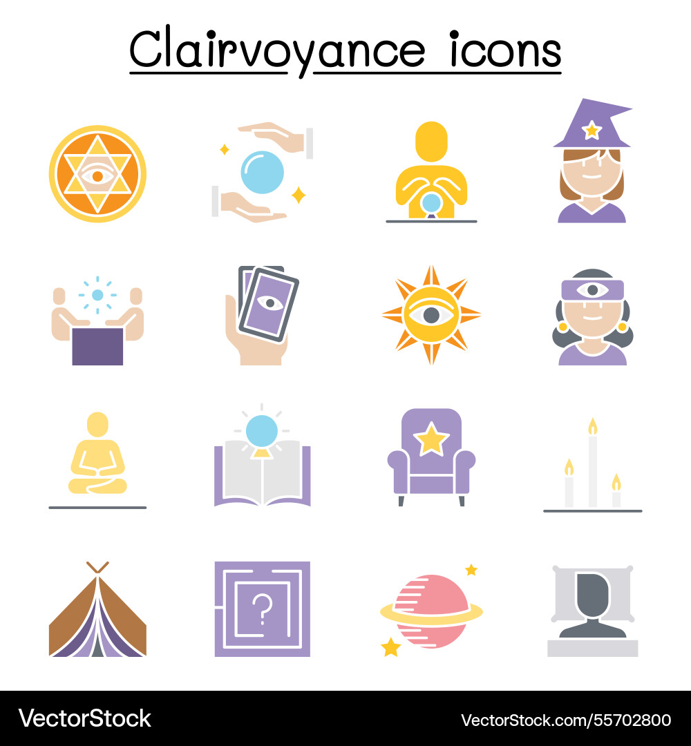 Clairvoyance fortune teller icon set in flat Vector Image