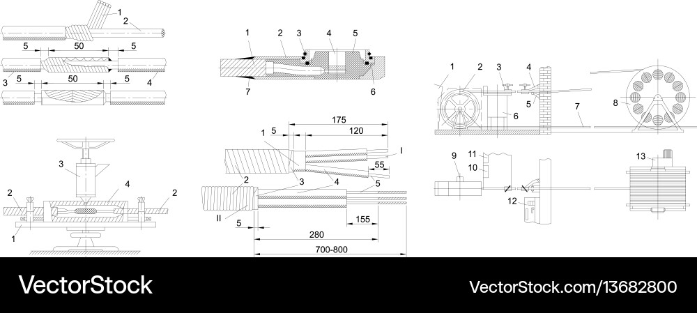 Engineering drawing of industrial equipment Vector Image