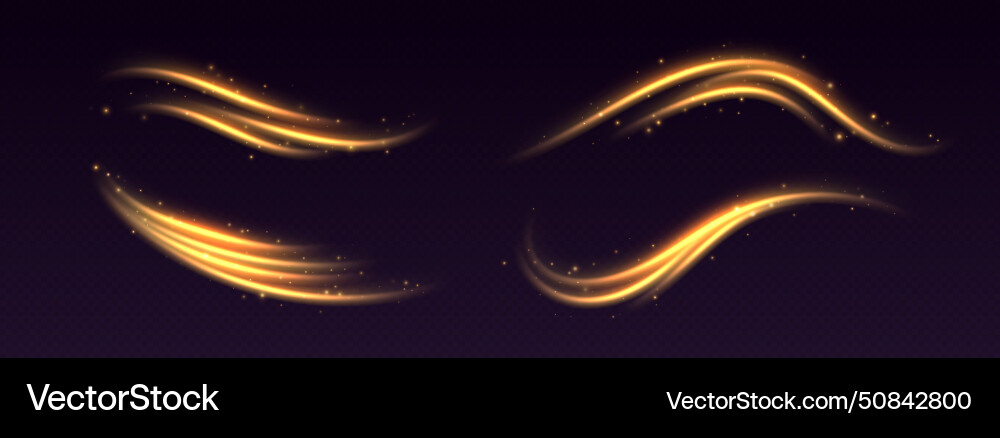 Golden light trails in motion glowing Royalty Free Vector