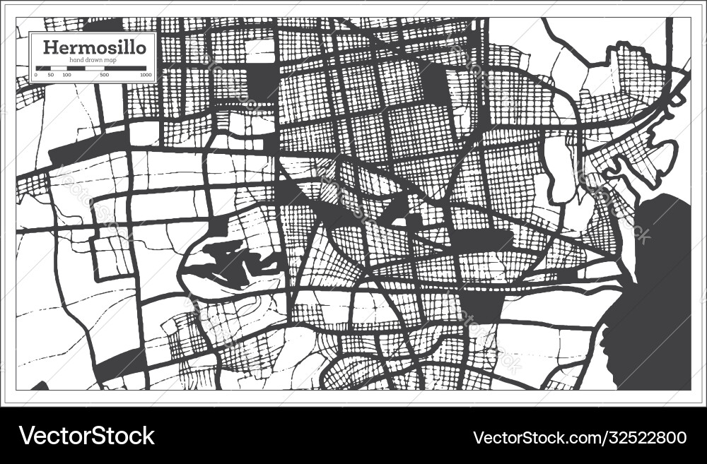 Hermosillo mexico city map in black and white Vector Image