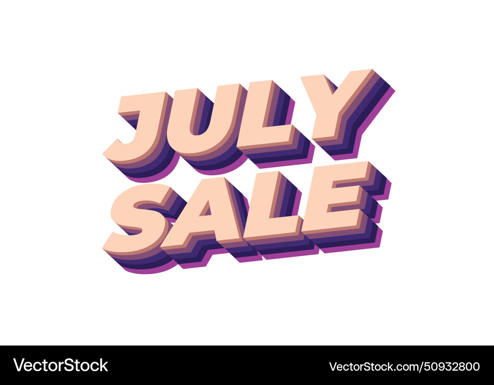 July sale text effect in 3 dimension style Vector Image