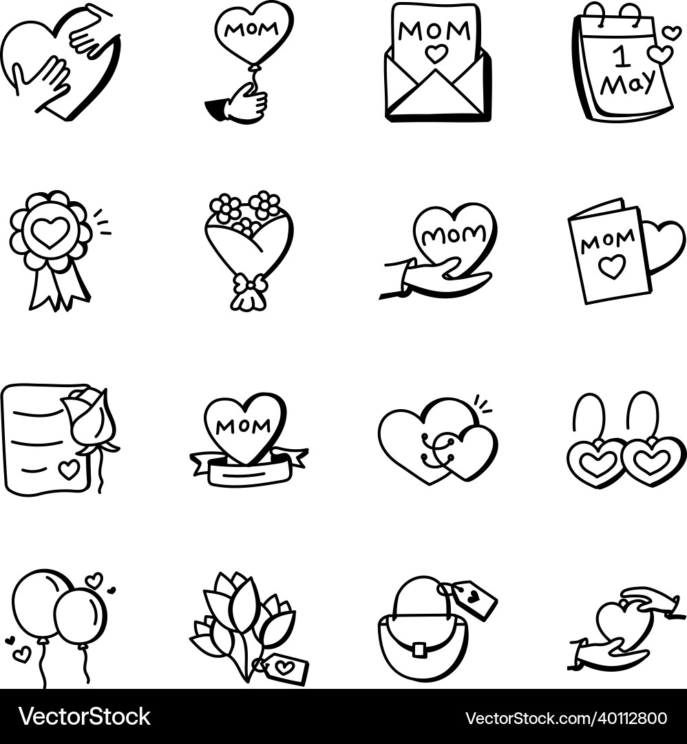 Mothers day doodle icons pack Royalty Free Vector Image