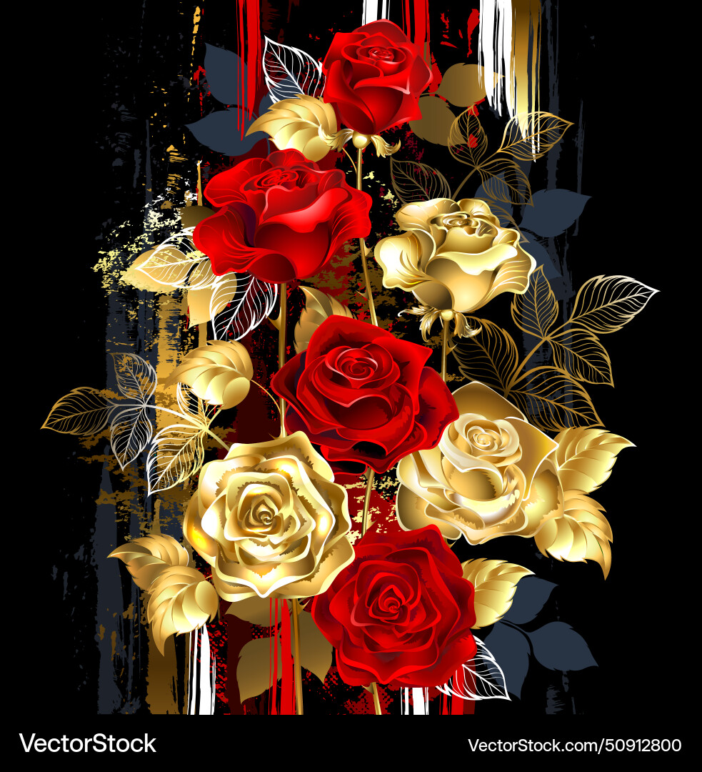 Picturesque composition with golden roses Vector Image