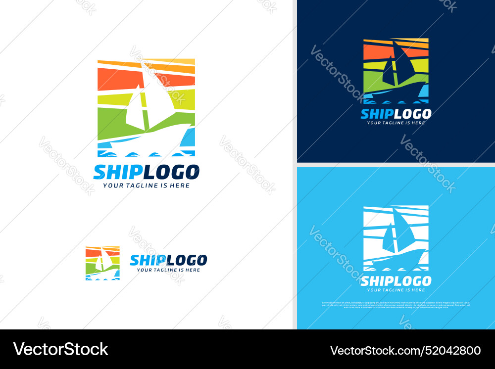 Sailing ship logo design sea Royalty Free Vector Image