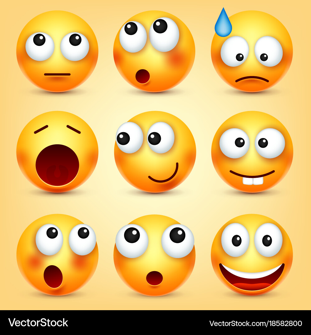 Smileyemoticons set yellow face with emotions Vector Image