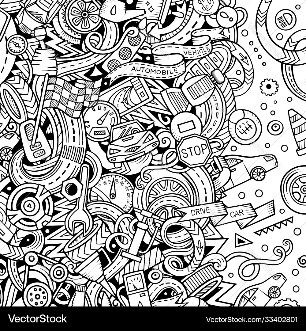 Cartoon cute doodles vehicle frame border Vector Image